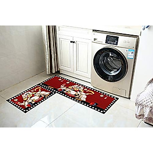 EGOBUY Chef Kitchen Rugs and Mats Washable Non Skid Absorbent Microfiber Kitchen Mats for Floor Anti-Fatigue Kitchen Mat Set of 2 Chef Kitchen Decoration Stain Resistant 15.7''x23.6'' + 15.7''x47.2'