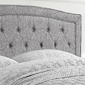 Rosevera Layla Panel Bed Frame with Adjustable Button-Tufted Headboard for Bedroom/Linen Upholstered/Wood Slat Support/Easy Assembly,Twin,Linen Gray