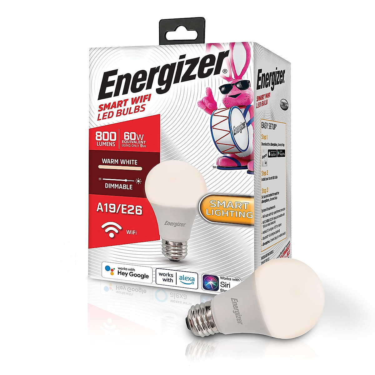 Energizer Connect Smart A19 LED Warm White Light Bulb with Voice Control and Remote Access Through Your Smartphone | Compatible with Alexa and Google Assistant