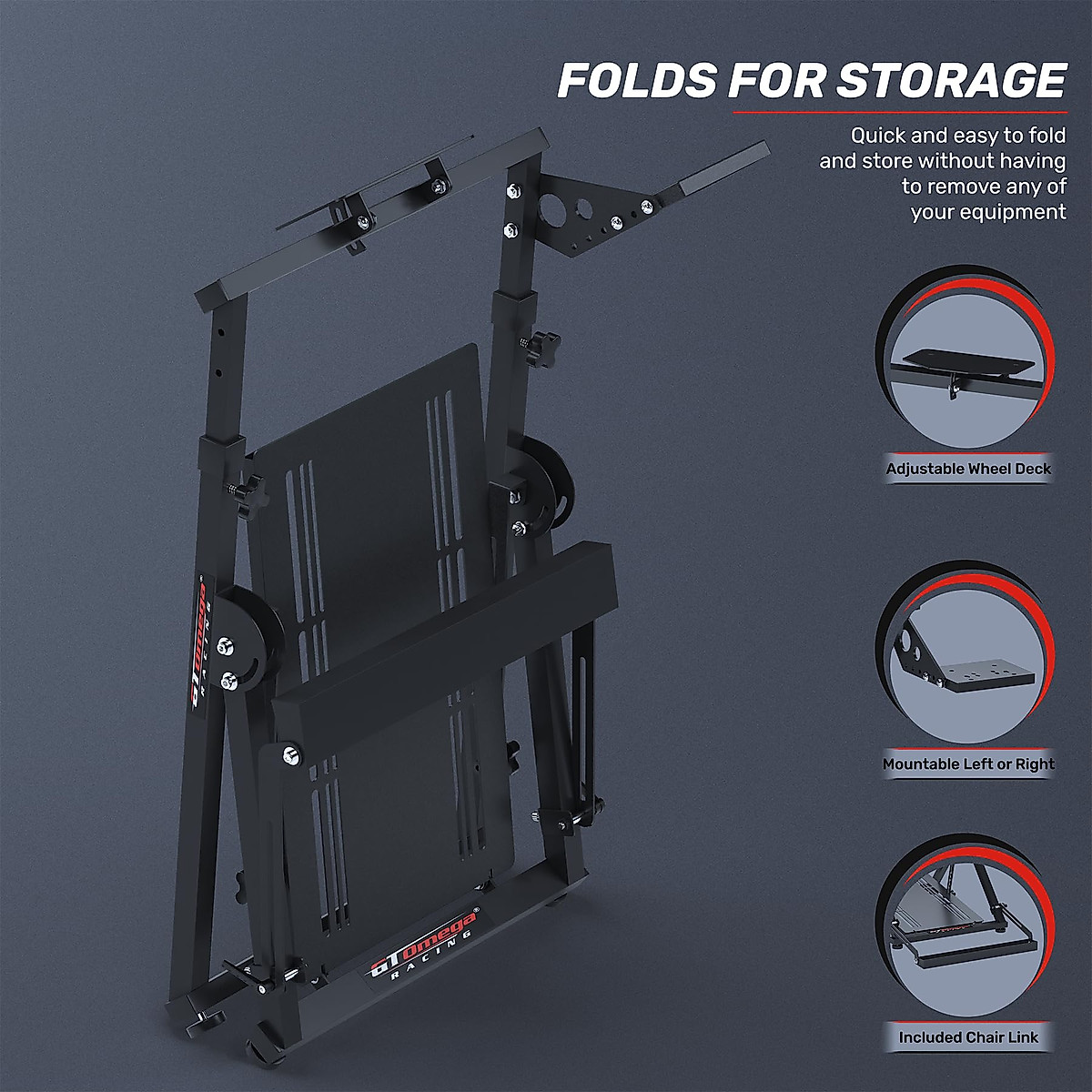 GT OMEGA Apex Racing Wheel Stand for Logitech Fanatec Clubsport Thrustmaster Gaming Steering Wheel Pedal & Shifter Mount, TX T500 T300 G29 G920 PS4 Xbox Foldable Tilt-Adjustable for Racing Control
