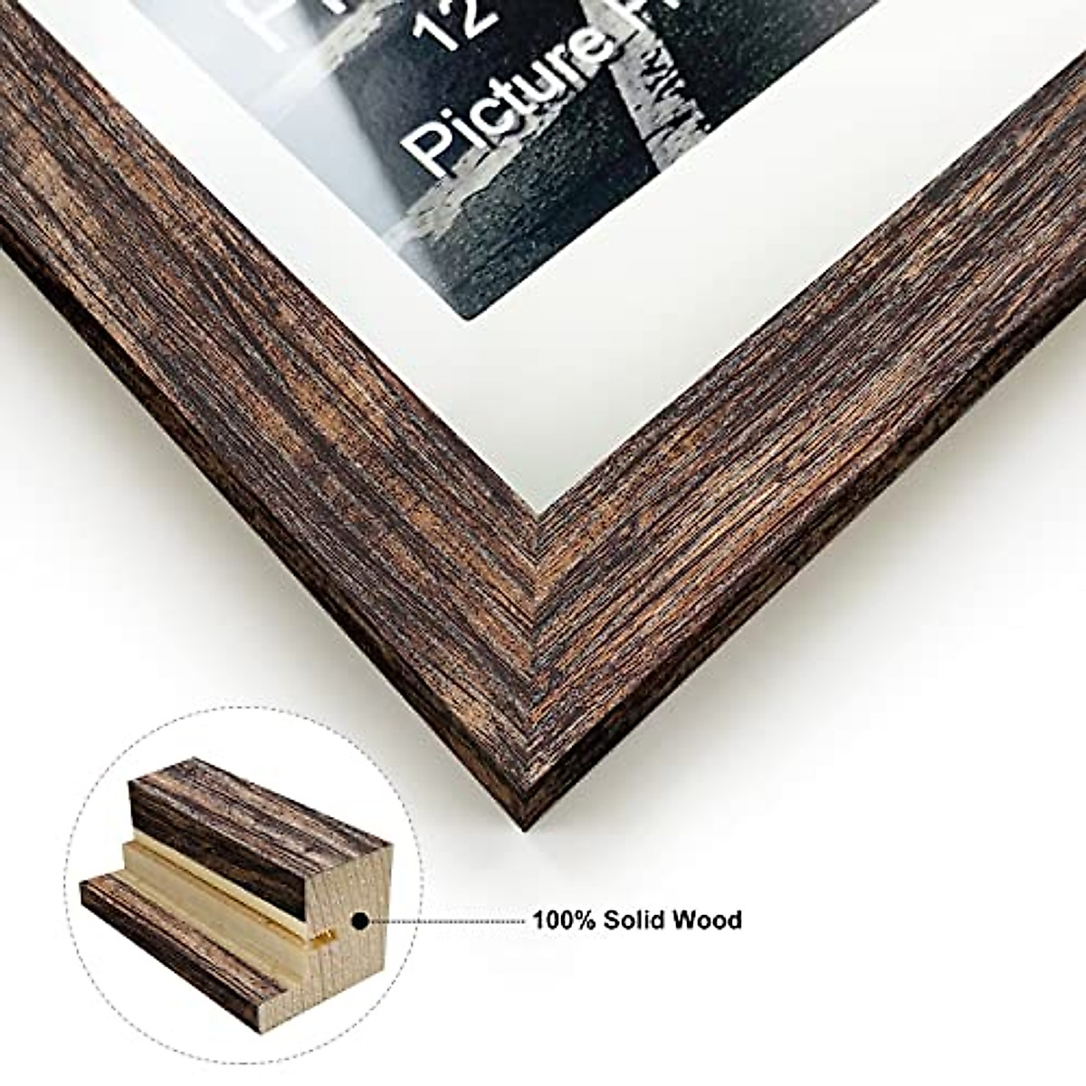 Finefrarm 12x16 Frames Display Pictures 11x14 with Mat or 12x16 Photo Without Mats Farmhouse Distressed Brown Picture Frames Wall Art for Living Room Wall Mounting Decor