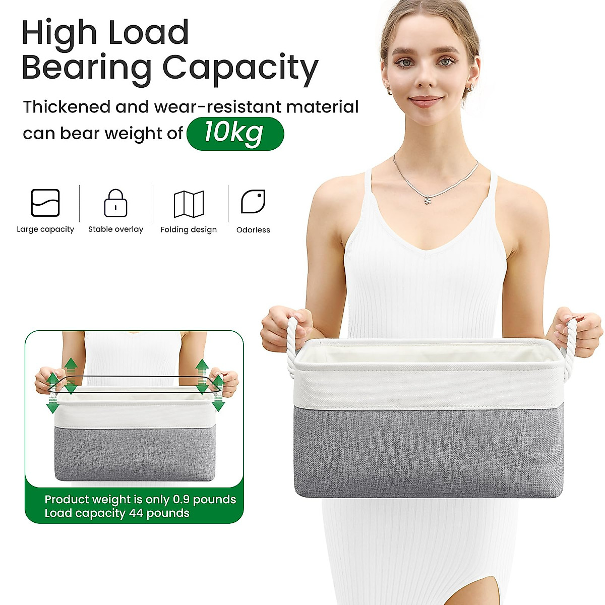 VQRTEXA Storage Baskets, 3-Pack 15.7x11.8x8.2 inch Fabric Storage Bins, Versatile Storage Baskets for Shelves with Handles (White&Grey, 15.7X11.8X8.26)