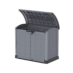 Duramax Cedargrain StoreAway 1200L Plastic Garden Storage Shed / Arc Lid - Outdoor Storage Bike Shed – Durable & Strong Construction– Ideal for Tools, Bikes, BBQs & 2X 240L Bins, 145x85x125 cm, Grey