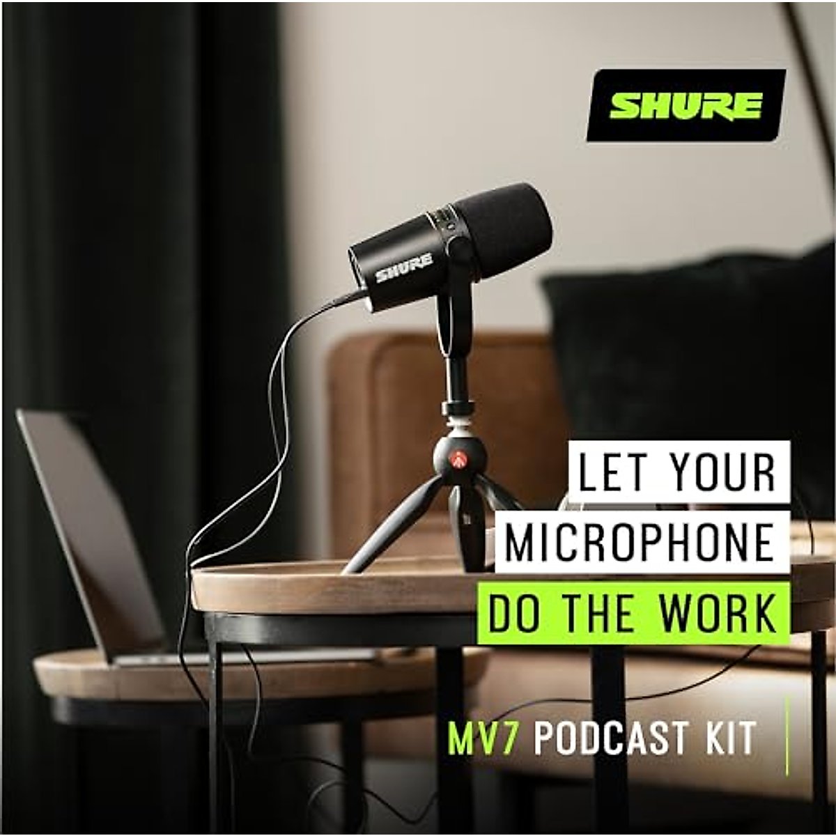 Shure MV7 USB Microphone with Tripod, for Podcasting, Recording, Streaming & Gaming, Built-in Headphone Output, All Metal USB/XLR Dynamic Mic, Voice-Isolating Technology, TeamSpeak Certified - Black