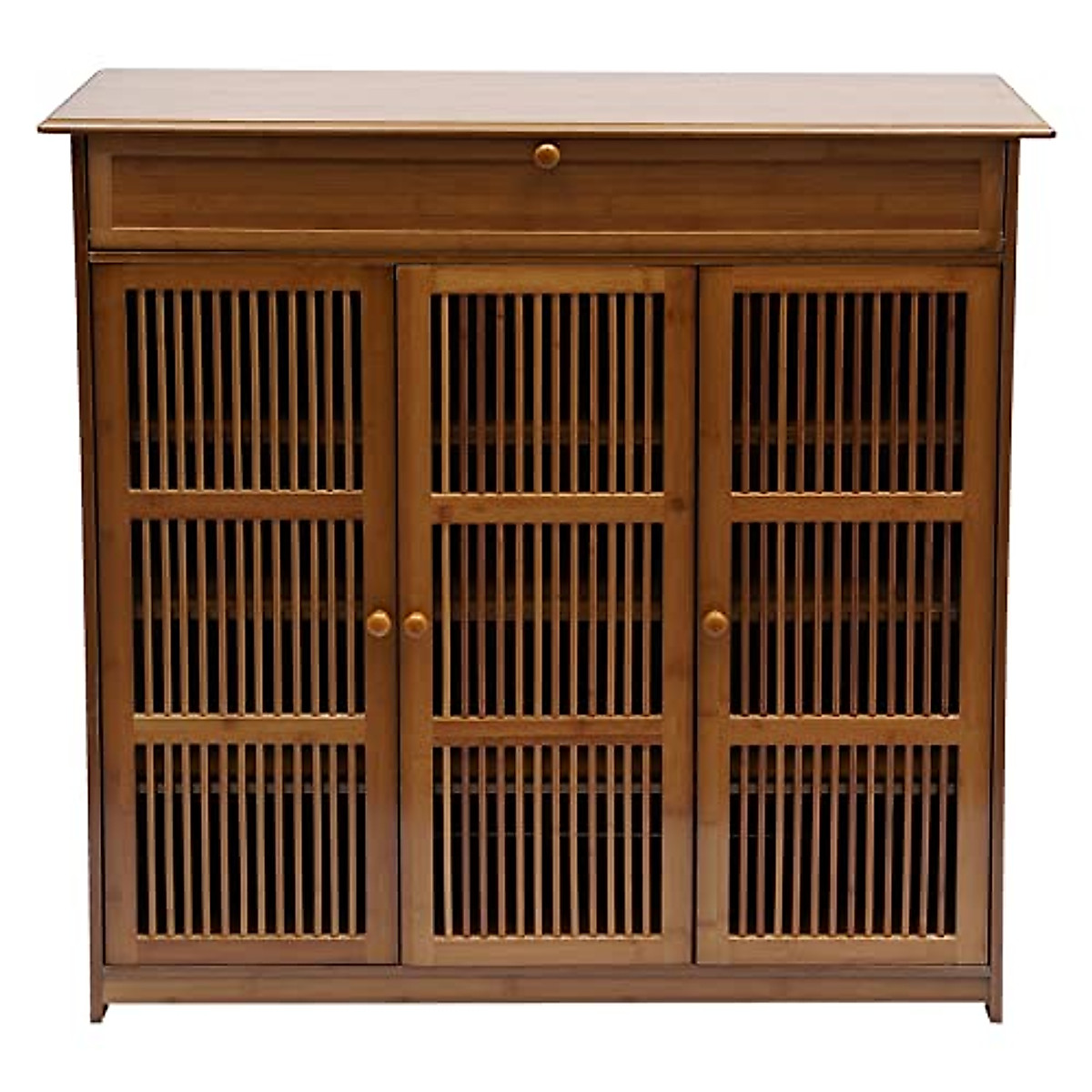 BILPIKOGoo Shoe Storage Cabinet, Bamboo 4 Tier Entryway Shoe Organizer with 1 Drawer & Shutter Door Shoes Organizer Rack for Entryway Hallway Living Room