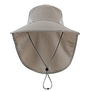 Home Prefer Outdoor UPF50+ Sun Hat Wide Brim Mesh Fishing Hat with Neck Flap (Light Gray)