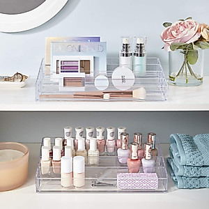 STORi Multi-Level Nail Polish Bottle Holder | Clear Plastic Organizer Rack for up to 40 Nail Polish Bottles, Rectangular 4 Tiered Vanity Display Stand for Makeup and Eyeshadow Palettes | Made in USA