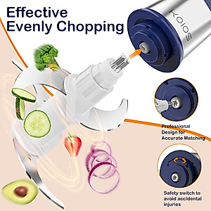 KOIOS 500W Powerful Electric Food Processor with 8 Cup Stainless Steel & Glass Bowls, 2 Speed Mode Electric Food Chopper with 2 Sets Blades Electric Meat Grinder Chopper for Family & Baby Use