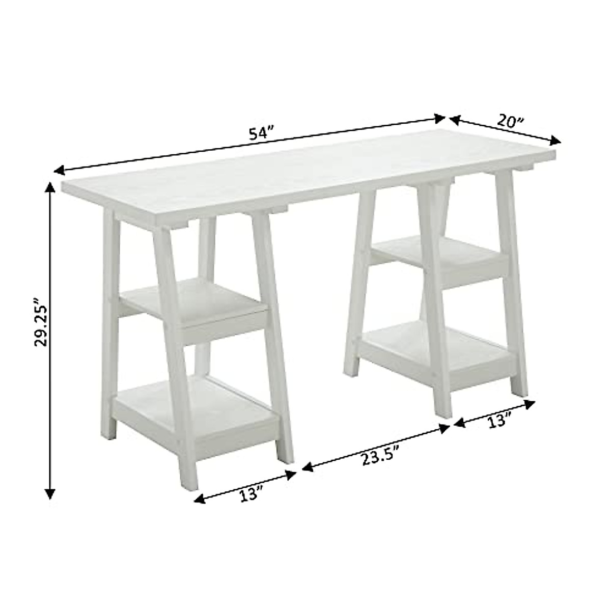 Convenience Concepts Designs2Go Double Trestle Desk with Shelves, White