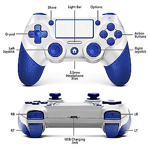AceGamer Wireless Controller for PS4, Blue White V2 Gamepad Joystick for PS4 with Dual Vibration/6-Axis Motion Sensor/Non-Slip Grip of Both Sides and 3.5mm Audio Jack