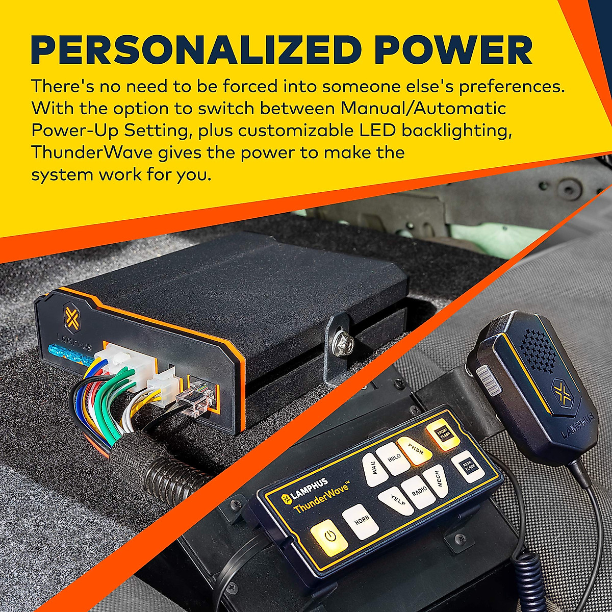 ThunderWave 150W Emergency Police Siren Amplifier [Remote Controller][2 x 15A Switches][Hands-Free Air Horn][3.5mm Input][Radio Rebroadcast] Warning PA System for Emergency Vehicles Trucks UTV POV