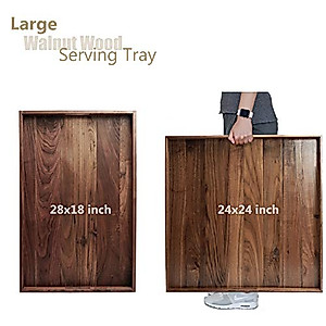 MAGIGO 28 x 18 Inches Extra Large Rectangle Black Walnut Wood Ottoman Tray with Handles, Serve Tea, Coffee or Breakfast in Bed, Classic Wooden Decorative Serving Tray