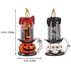 OSALADI Halloween Flameless Candles 2pcs Halloween Candles Flameless Votive Candles Skull Pumpkin Candle Lamp Flameless Tea Light for Bar Home Garden Halloween Snow Globe