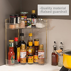 INVSSENE Corner Bathroom Countertop Organizer, Vanity Trays for Bathroom Counter, Makeup Organizer, Perfume Tray, Kitchen Spice Rack, Fits 90 Corner(Clear, 2 Tiers)