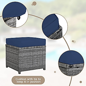 HAPPYGRILL 7 PCS Patio Conversation Set Rattan Wicker Furniture Set with Cushions Outdoor Rattan Sofa Set with Dining Table & Ottomans for Poolside Backyard Balcony Garden