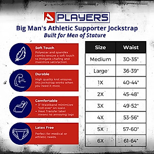 Players Big Man's 3" Wide Band Classic Athletic Supporter Jockstrap - 4X White