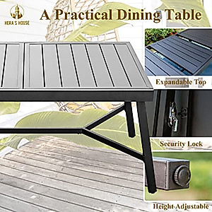 HERA'S HOUSE 7 Pieces Patio Dining Set, Outdoor Dining Set for 6, 6 x Dining Chair, 1 x Rectangular Expandable Large Surface Metal Dining Table for Patio, Lawn, Garden, Porch