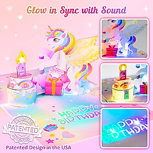 FITMITE Birthday Card with Light&Music,Unicorn 3D Pop up Greeting Cards with Blowable Candle Birthday Gifts for Women Girls Daughter Sister Kids-With 0-9 DIY Number