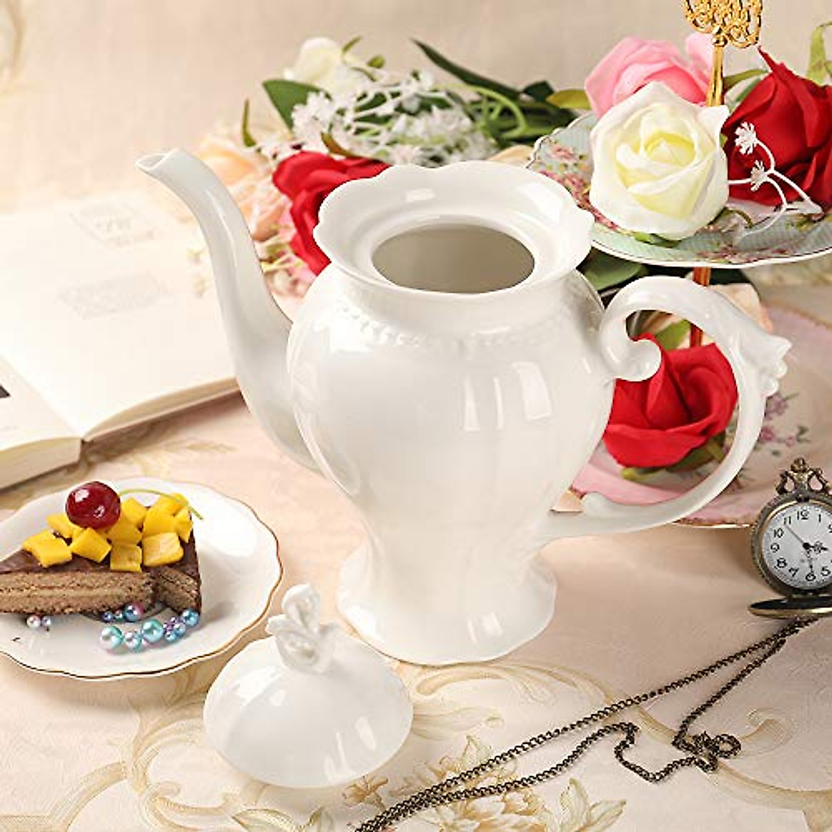 Fine Porcelain White English Teapot, Coffee Pot, Victoria Style, Light Weight, 34 Oz