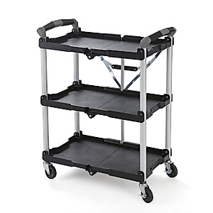 Olympia Tools Pack-N-Roll Folding Collapsible Service Cart, Black, 50 Lb. Load Capacity per Shelf & END of Road Original Quick Fist Clamp for mounting Tools & Equipment 1" - 2-1/4" Diameter
