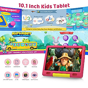 Mouikei Kids Tablet 10 inch Tablet for Kids, 2GB+32GB Android 12 Kids Tablet with Case, Parental Control APP, Dual Camera, Educational Games, Kidoz Pre-Installed Children Tablet (Blue)