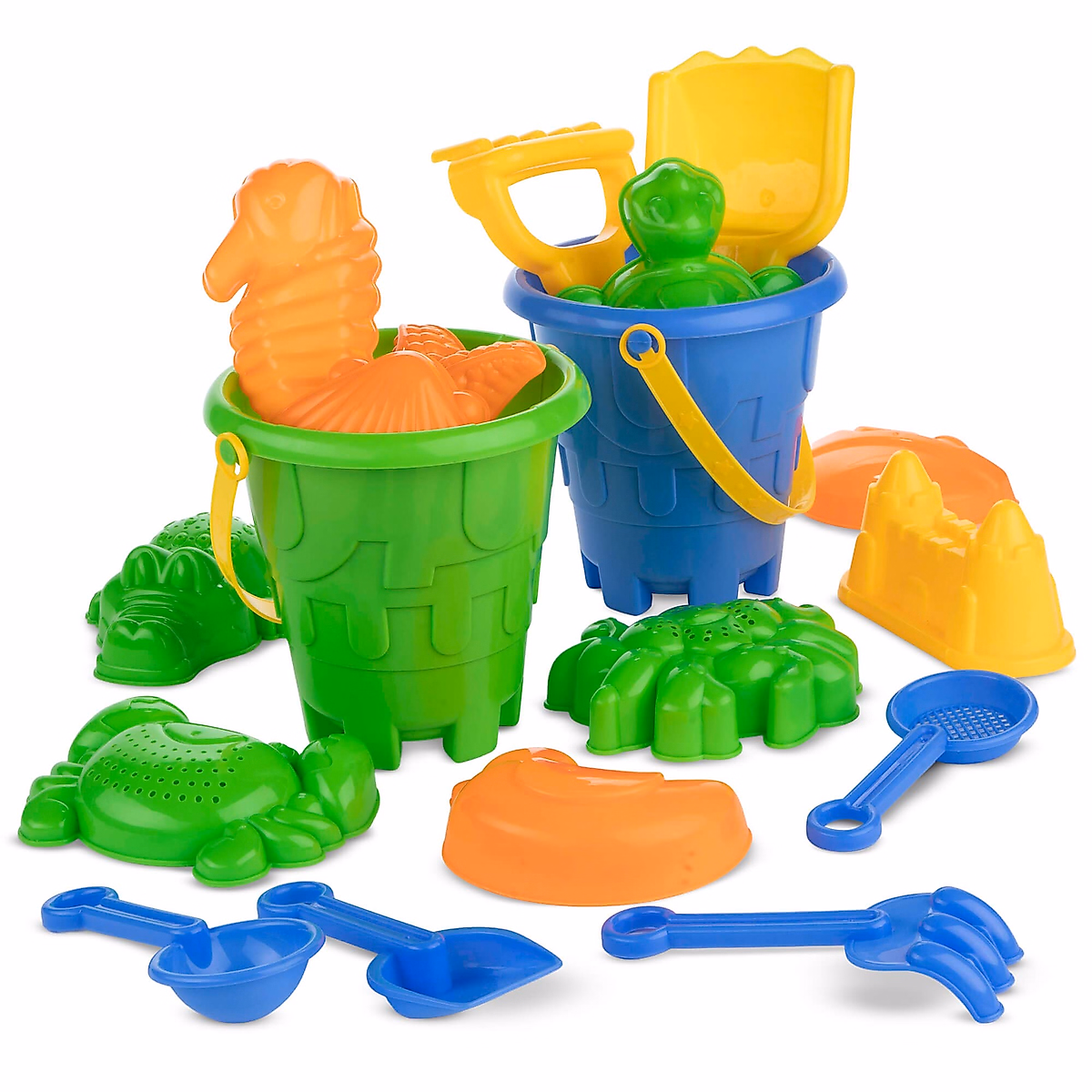 TOYLI Sand Toys Beach Set 19 Pieces with Bag, Sand Buckets, Shovels, Sand Sifters, Rakes, Sand Molds, Pail and Shovel Set for Kids Children Beach Toys for Toddlers 1-2 Snow Toys