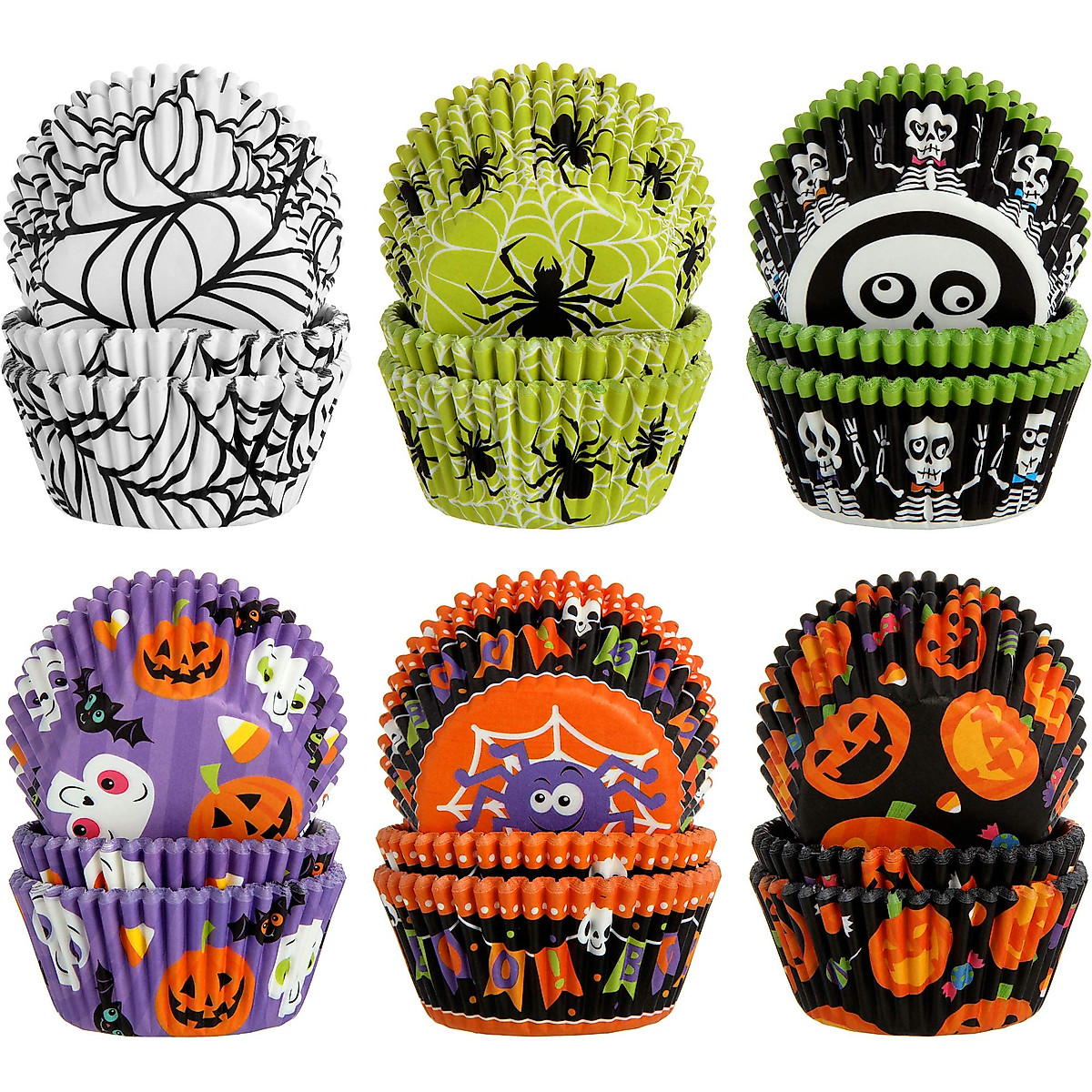600 Pieces Halloween Cupcake Liners Halloween Pumpkin Colorful Donuts Baking Cups Disposable Paper Cupcake Wrappers Muffin Case Trays Baking Wraps for Halloween Birthday Party (Delicate Style)