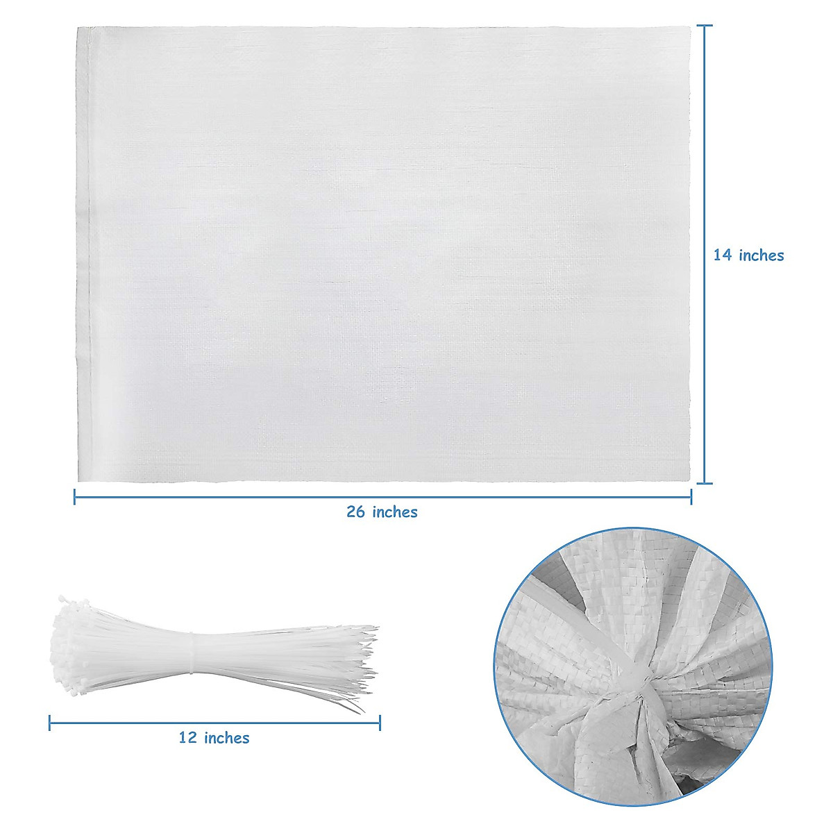 Shappy 100 Pieces Empty Sandbag Heavy Duty Flooding Outdoor Woven Polypropylene Sand Bags with Solid Ties for UV Protection Emergency Situation Roadblock Building Construction, 26 x 14 Inches (White)