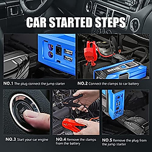 DNA MOTORING 12V 2000A Peak Multi-Function Portable Car Battery Jump Starter for Up to 8.0L Gas / 6.3L Diesel Engine, with Carry Case,Blue/Black, TOOLS-00277