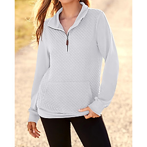 BTFBM Women Fashion Quilted Pattern Lightweight Zipper Long Sleeve Plain Casual Ladies Sweatshirts Pullovers Shirts Tops (White, X-Large)