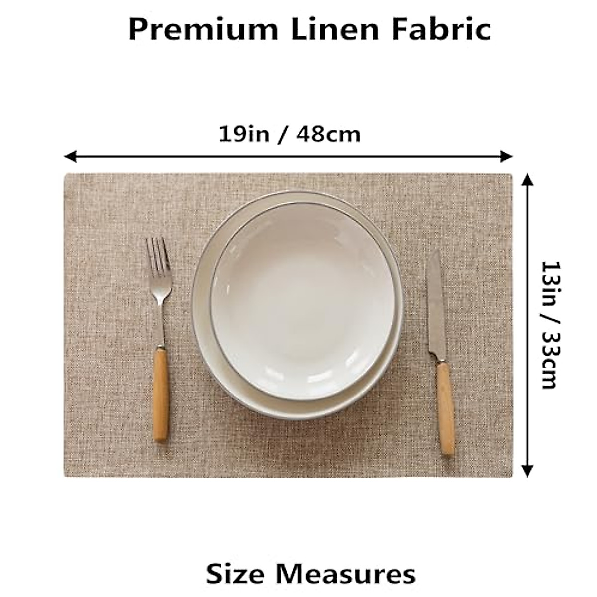 Demetex Linen Placemats Set of 4 Heat Resistant Wipeable Cloth Table Place Mats for Dining Table Indoor Restaurants, 13 x 19 inches, Linen