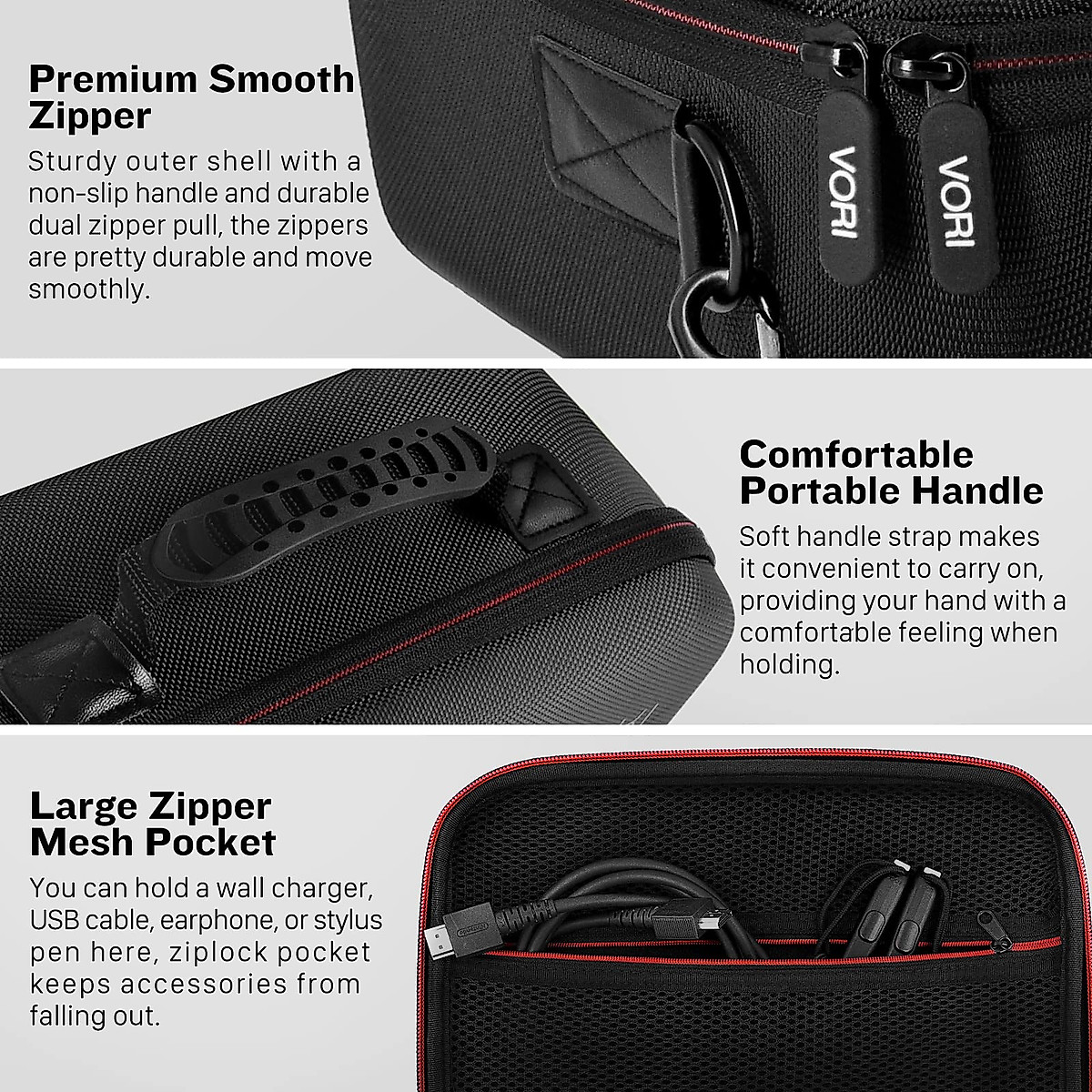 VORI Carrying Case for Nintendo Switch/Switch OLED Model (2021), Hard Travel Storage Protective Case with Handle and Shoulder Strap for Pro Controller, Poke Ball Plus and Switch Accessories, Black