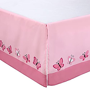 Tudomro 3 Pieces Butterfly Nursery Crib Bedding Set for Girls, Standard Size Bedding Sets with Comforter Fitted Sheet Crib Skirt(Pink)