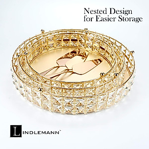 LINDLEMANN-Shiny Cake Stand-Decorative Metal Cake Holder with Spatula-Round Cake Stand-Genuine Mineral Crystals-Set of 3 Serving Plate Display- Mothers' & Easter Day Gift Tray-Gold (10 + 12 +13.5 in)