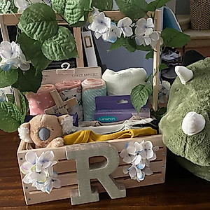 Wooden Baby Shower Crate Closet,Baby Basket with Handle,Large Baby Storage Crate Hamper,Baby Shower Gifts,Wooden Gift Crate,Welcome Gifts Basket for New Born Girls Boys,Pregnancy Gifts for New Parents