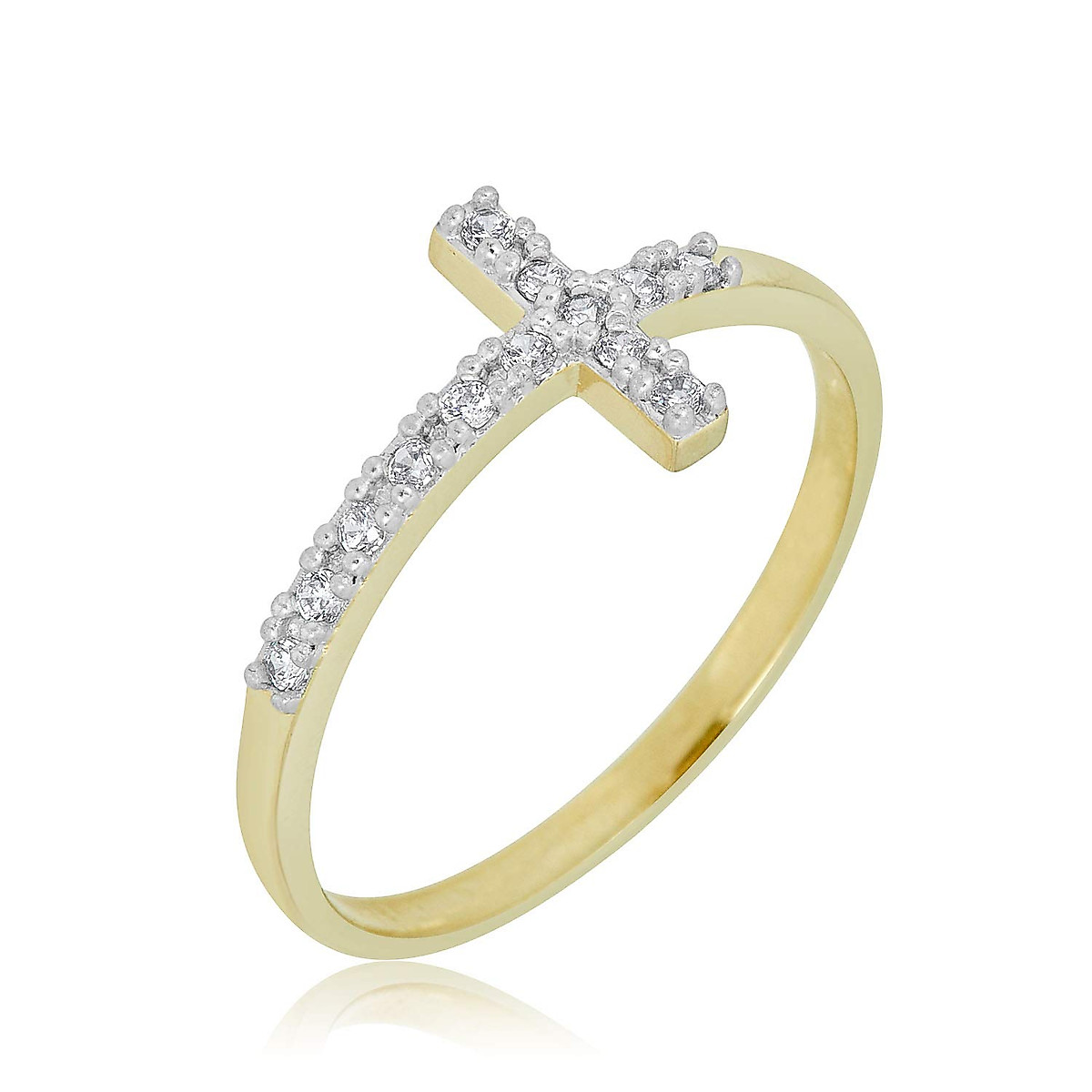 AVORA 10K Yellow Gold Simulated Diamond CZ Sideway Cross Ring - Size 8