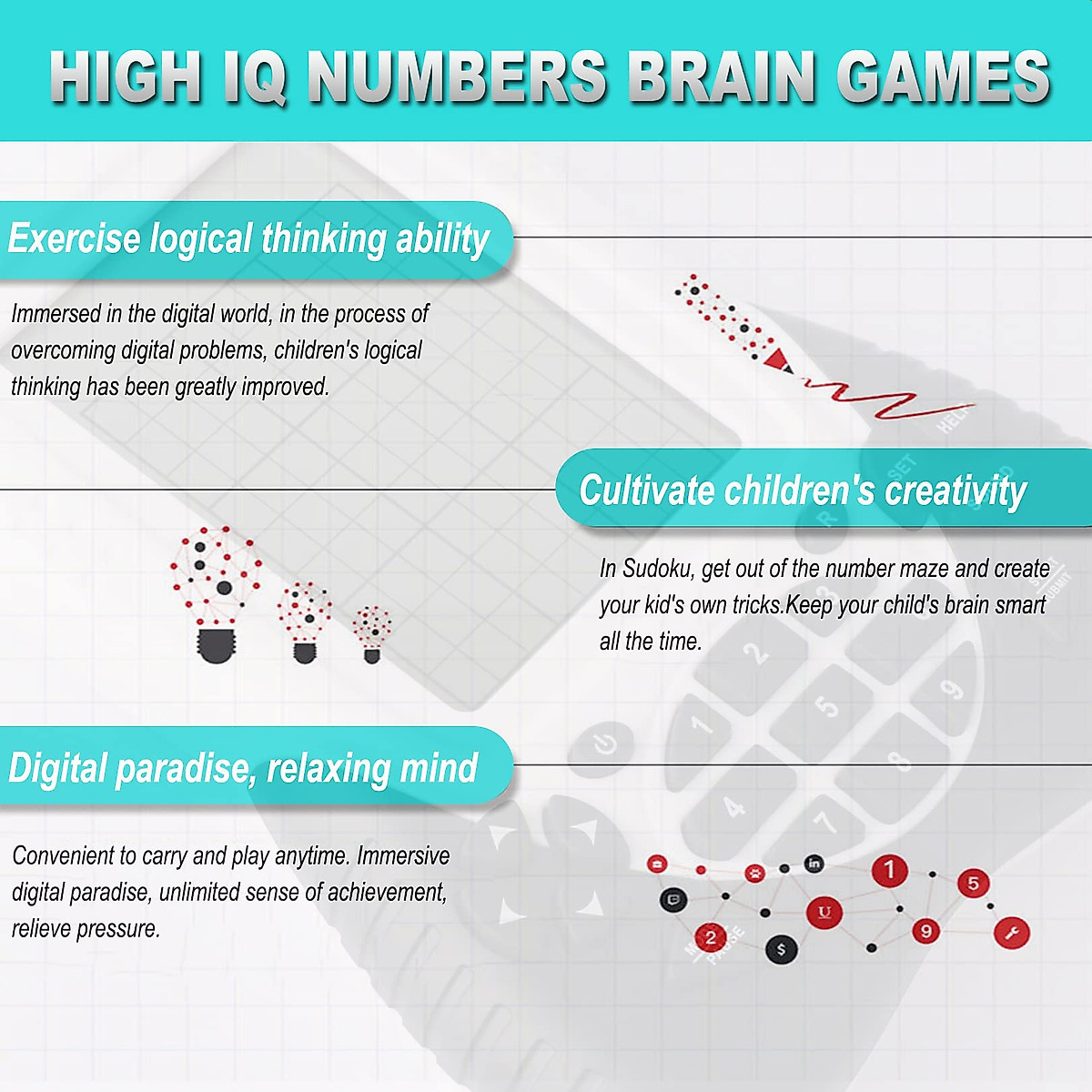 TEBIYOU Sudoku Electronic Brain Games Console for Kids Aldults Elderly with Two Million 9×9's Puzzles from Easy to Hard 3.5 Inches Eye Protection Screen (Black)