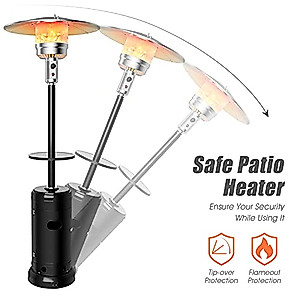 COSTWAY Patio Heater, 48000 BTU Propane Heater with Drink Shelf Tabletop, Simple Ignition System, Base Reservoir and Wheels, Standing Outdoor Space Heater for Patio, Garden and Backyard (Black)