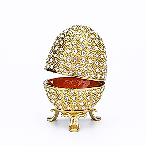 QIFU Faberge Egg Style Hand Painted Hinged Jewelry Trinket Box, Unique Ornament for Home Decor, Great Gift Idea for Family