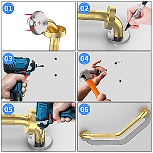 20 Inch Angled Grab Bar 4 Pack, YuanDe Brushed Gold Bathroom Grab Bar Handle w/Anti-Slip Knurled Grip, Stainless Steel Bath Balance Bar, 1.25" Tube Safety Hand Rail Support,Handicap Elderly Senior