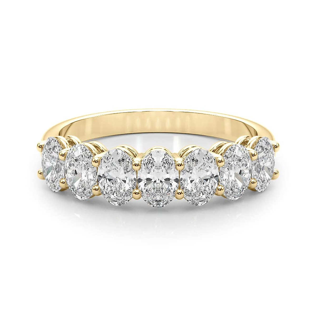JewelMore 2 Carat Oval Lab Grown 14K Diamond Seven Stone Anniversary Band for Women (F-G/VS-SI) Yellow Gold 5.5
