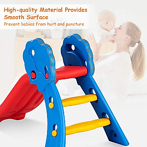 BABY JOY Folding Slide, Indoor First Slide Plastic Play Slide Climber for Kids (Floral Rail)