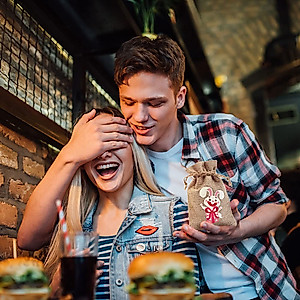 DERAYEE 36 Pcs Valentine's Day Burlap Bags, 4 x 6 Inches Heart Linen bags with Drawstring Mini Jute Candy Bags for Wedding Bridal Shower Valentine's Day Party Favors