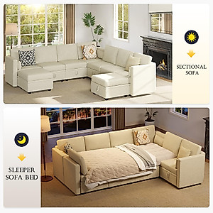 YOUDENOVA 25'' Modular Storage Ottoman Sectional Sofa Module Free Reversible Chaise Couch Convertible Ottoman Free Configuration Ottoman, Beige