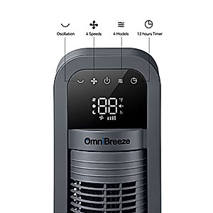 OmniBreeze Digital Electric Tower Fan, Inner Oscillation with Remote Control, LED Display, Standing Bladeless Floor Fans Cooling and Quite Indoor Living Room Bedroom use (40Inch)