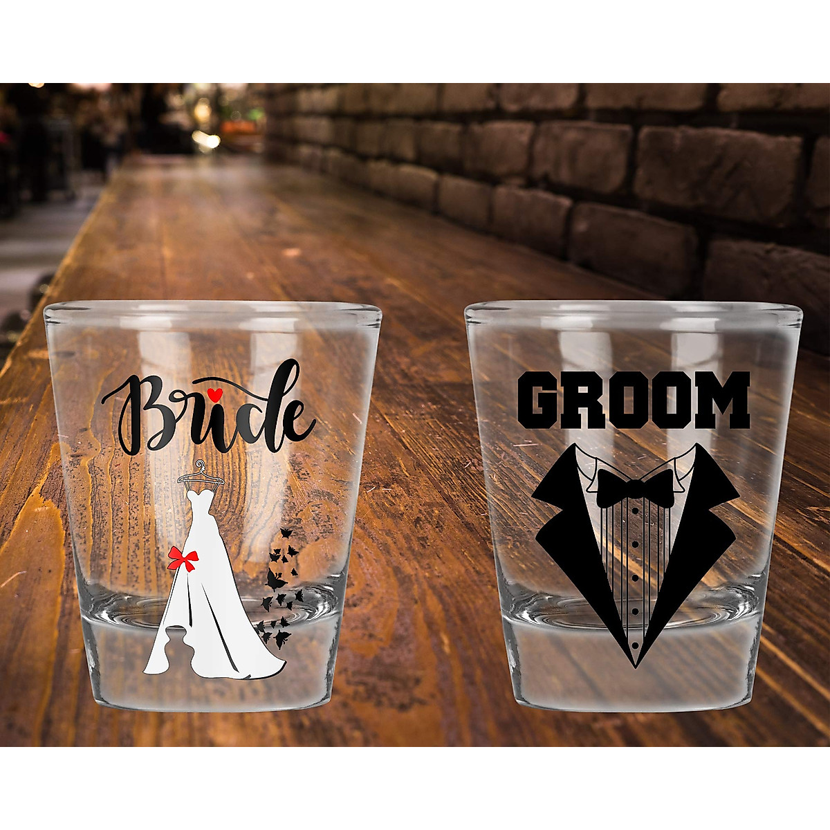 Wedding Shot Glasses - Bride and Groom - Groom Drinking Team - Wedding 2 oz - Bachelor Party Favors (Bride Groom)