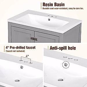 Appot AT-SV000010AAG Multifunctional 30" Vanity with Single, Combo Undermount Sink, Bathroom Storage Cabinet with 2 Doors and A Drawer, Soft Closing, Solid Wood Frame, Grey