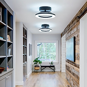 SHIKHO Modern Led Ceiling Light Fixture Black 7.7Inch Round Semi Flush Mount Ceiling Light 12W 6000K Indoor Small Ceiling lamp for Closet Hallway Bathroom Porch Bedroom Kitchen