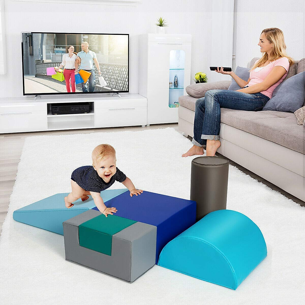 Costzon 6-Piece Kids Crawl and Climb Foam Play Set, Colorful Baby’s Foam Blocks to Crawling, Climbing, Walking, Children’s Educational Software Composite Toy for Toddlers, Preschoolers (Contemporary)