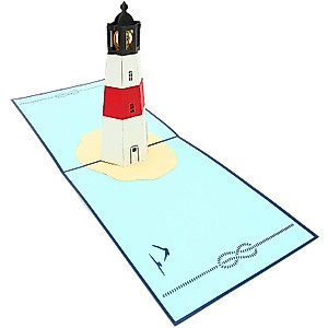 PopLife Lighthouse Island 3D Pop Up Greeting Card for All Occasions - Travellers, Coastal and Adventure Lovers - Folds Flat for Mailing - Birthday, Mother’s Day, Graduation, Retirement, Anniversary